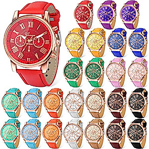 Outus 26 Pack Platinum Watch Unisex Quartz Watch Ladies Watch Sets Women's Wrist Watches with PU Leather Belt for Women Men Lady Teen Girl (Assorted Colors)