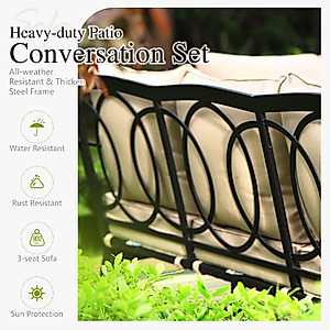 Sophia & William Extra Large Outdoor Patio Furniture Set 4 PCS Metal Patio Conversation Sets with High Back & Deep Seating, 3-Seat Sofa, 2 Swivel Sofa Chairs, 1 Coffee Table, 5.5" Thicken Cushions