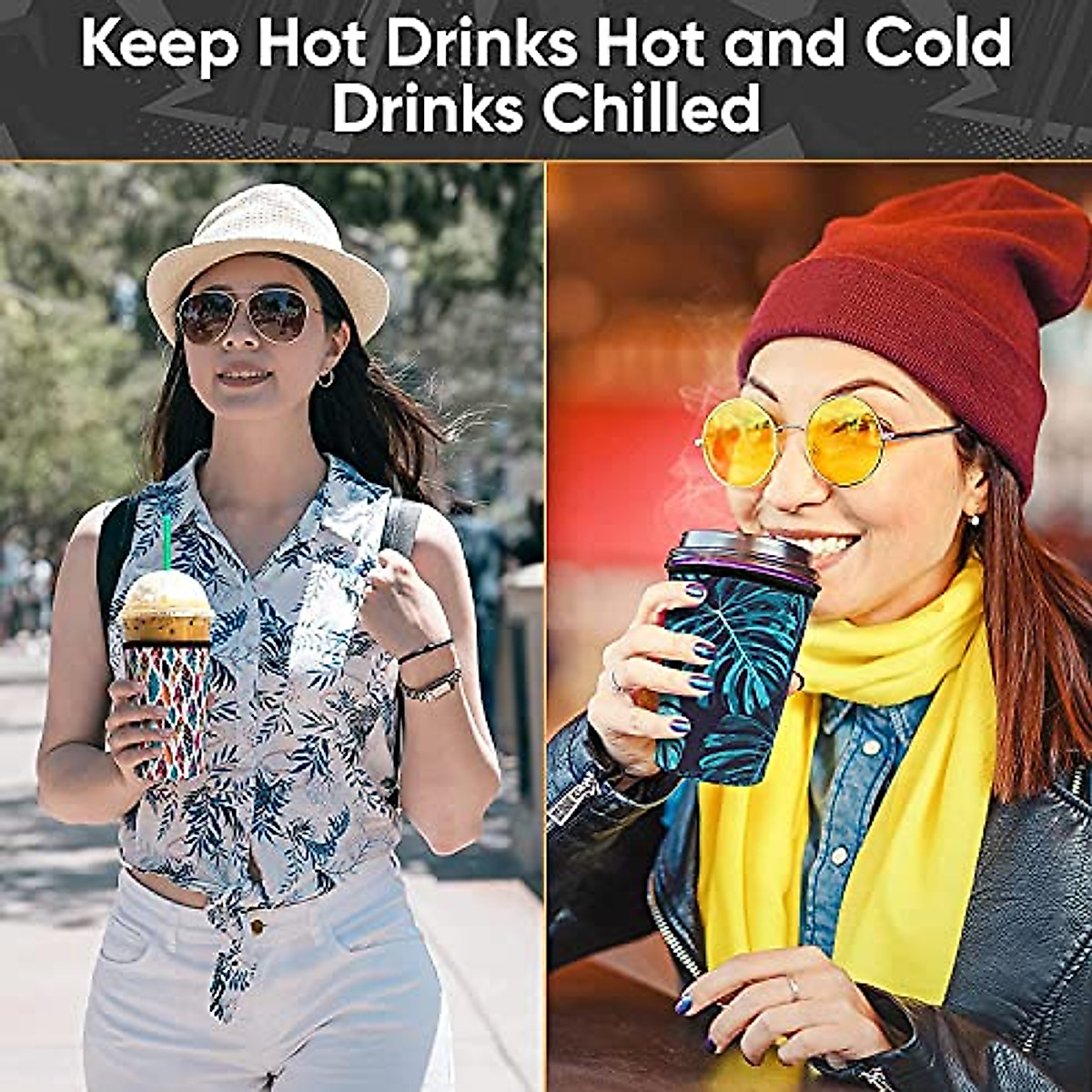 Baxendale Iced Coffee Sleeve for Cold Drink Cups - 2 Pack Neoprene Iced Coffee Sleeve Cup Sleeves for Cold Drinks, Reusable Compatible with Starbucks Dunkin - Large 32oz (Peach & Mint Textured)
