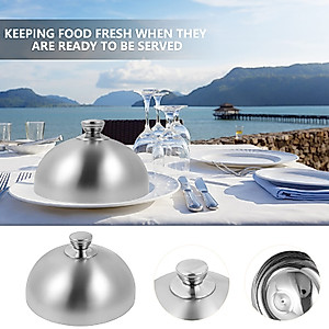 Hemoton Stainless Steel Food Cover Cheese Melting Serving Dome Dish Steak Cover Basting Steaming Cover Serving Dish Lid for Flat Top Griddle Grill Restaurant Home Kitchen (10 inch)