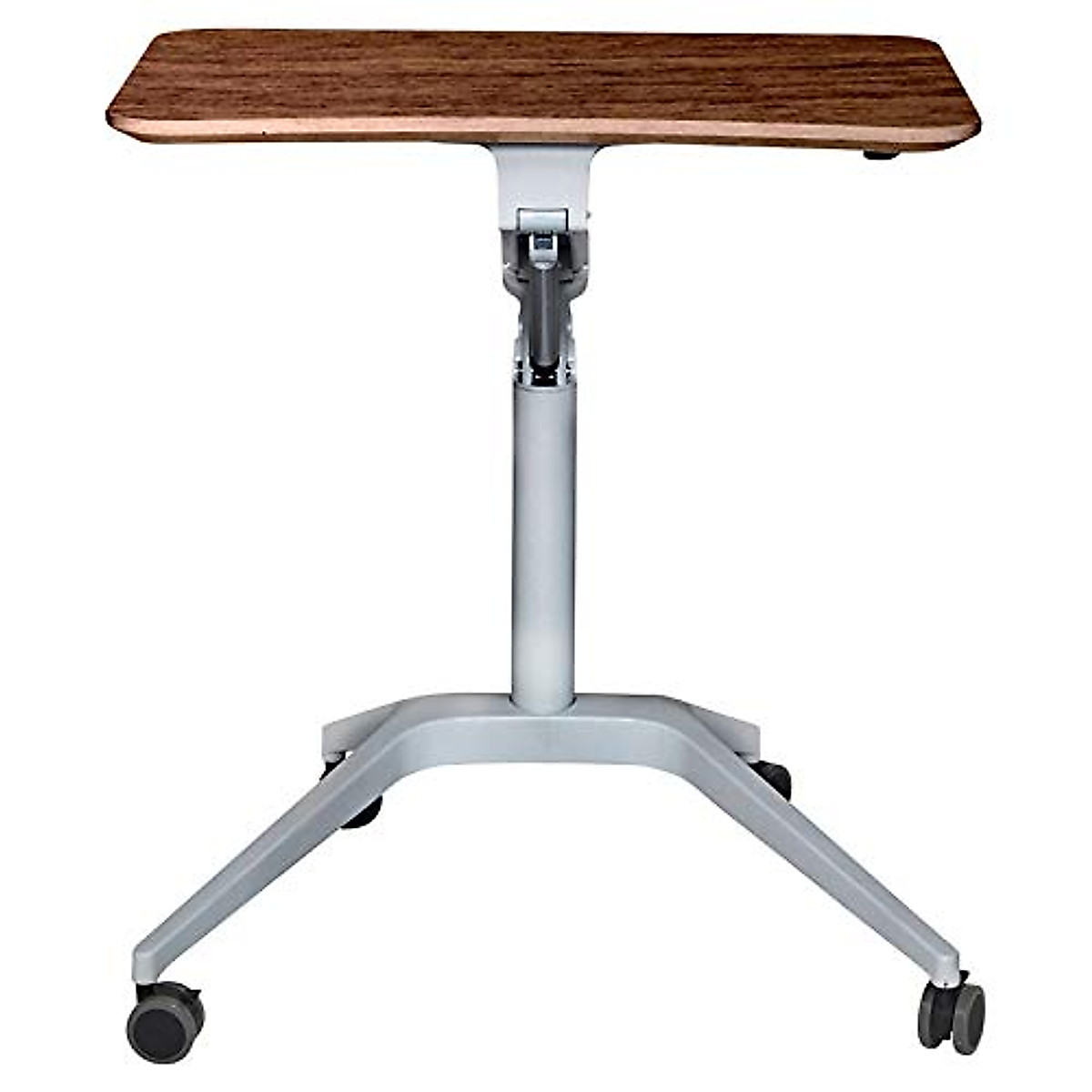 Contemporary Workpad Height Adjustable Laptop Cart Desk with Pneumatic Mechanism, Mobile Tilt, Locking Castors, Ergonomic Curved Desktop, for Office, College, 19 x 28 in. Walnut Top