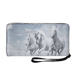 Dellukee Wallets for Women Horse Print PU Leather Card Holder Organizer Ladies Clutch Travel Purse Wristlet