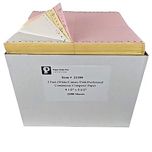 Trendar Paper - 3 part (White/Canary/Pink) Continuous Feed Perforated Computer Paper - Dot Matrix Paper - 9.5 x 5.5 Inches - 2400 Sheets (NOT 8.5 x 11)