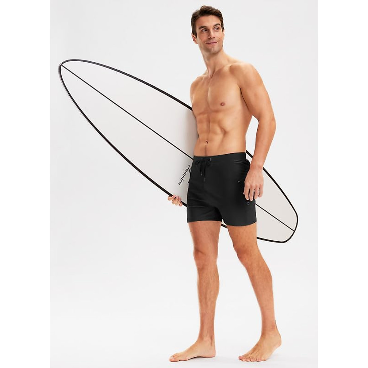 G Gradual Men's Swimsuit Trunks with Zipper Pockets Quick Dry Swimwear Bathing Suit Swim Briefs Board Shorts for Men(Black,L)