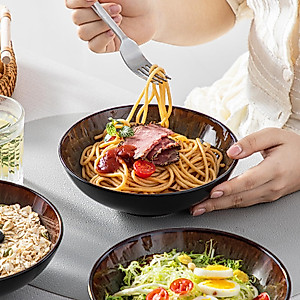 vancasso Bubble 24oz Cereal bowls, 7 Inch Stoneware Pasta Bowls Lead-free Soup Bowls, Brown Bowl Set of 4 for Kitchen Bubble Brown for Cereal Soup Oatmeal Salad, Dishwasher & Microwave Safe