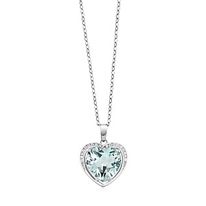 Gem Stone King 925 Sterling Silver Simulated Aquamarine Pendant Necklace For Women (3.00 Cttw, Heart Shape 10MM, With 18 Inch Silver Chain)
