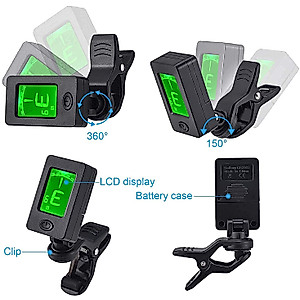 MOREYES Guitar Capo Tuner Clip on Guitar, Violin, Bass, Ukulele Chromatic with Picks (Tuner and Black Capo)