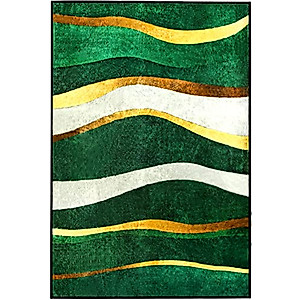 Dark Green Gold Area Rugs,Modern Area Rug Luxury Emerald Green Gold Geometric Floor Carpet,Rug with Non-Slip Backing for Living Room Bedroom Home Office Floor Rug, 5.25 ft x 7.55 ft