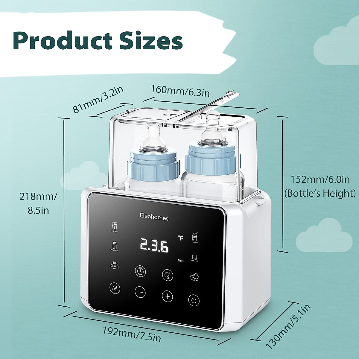 Baby Bottle Warmer for Breastmilk, Elechomes Baby Food Heater with LCD Display Accurate Temperature Control and Timer for All Bottles & Jars, BPA-Free