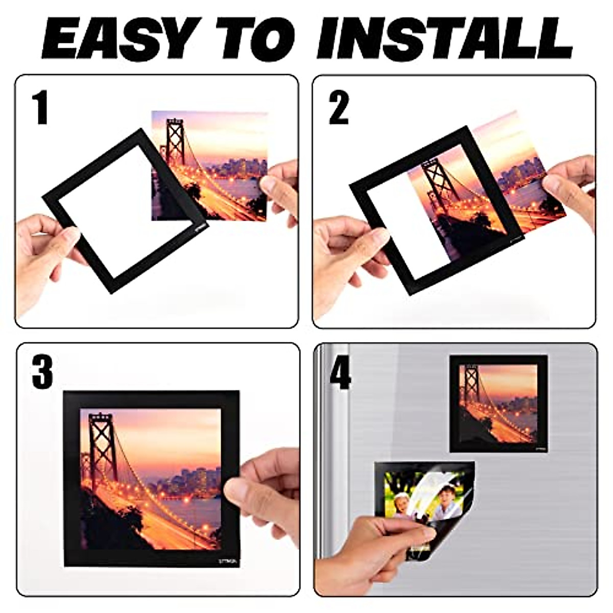 4X4" Magnetic Picture Frame with Black Border(10 Pack) ,Square Magnet Photo Pockets,Decorations for Fridge/Lockers with Clear Plastic Cover (Classic)