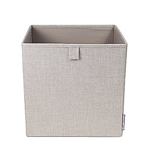 Bigso Soft Multi Purpose Foldable Cube Storage Box | Collapsible Fabric Storage Cube for Storage on Shelves | Polyester Fabric Foldable Storage Cube Organizer for Closet | 12.4’’x12.4’’x12.4’’ | Beige