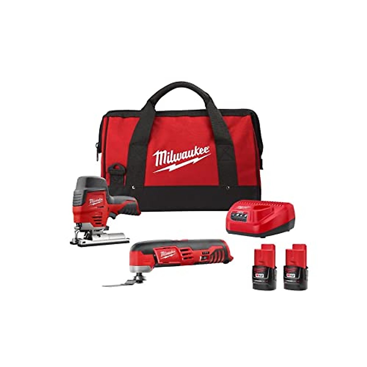 Milwaukee M12 12-Volt Lithium-Ion Cordless Jigsaw and Oscillating Multi-Tool Kit with Two 1.5Ah Batteries, Charger and Tool Bag