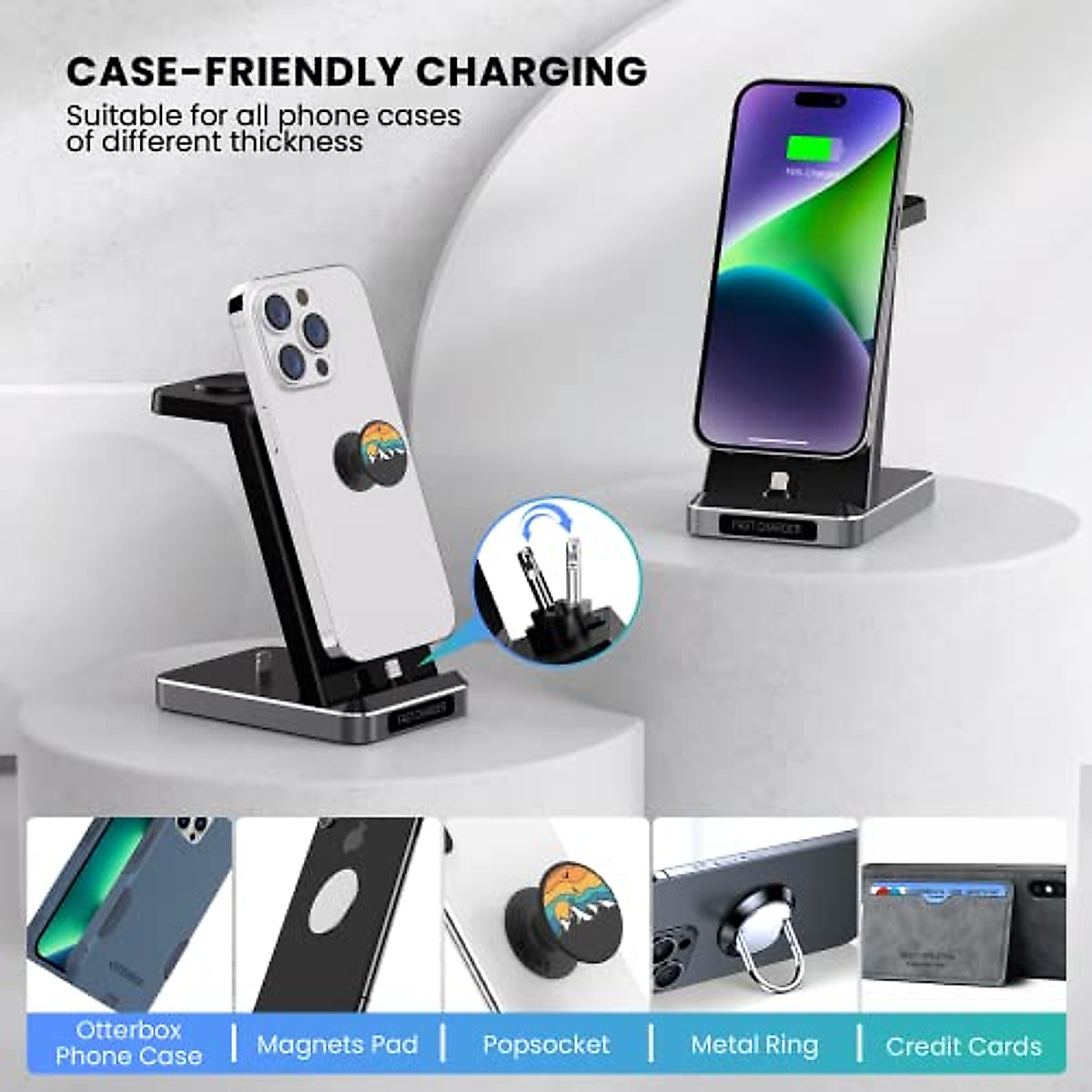 Charging Station for Multiple Devices Apple - 3 in 1 Fast Charging Station Dock for iPhone 14 Pro Max/13/12/11/X/8 Plus, Fast Wireless Charger Desk Stand for Apple iWatch 7/6/5/SE/4/3/2 with Adapter