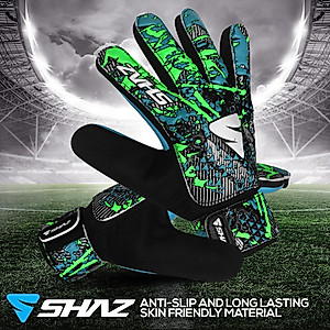 Shaz Soccer Goalkeeper Gloves for Kids Boys Children Youth,Funky Football Goalie Gloves Anti Slip 4mm Latex Palm with Strong Grip & Double Wrist Protection (Size 8 Suitable for Size M-L Adult, Cyan)