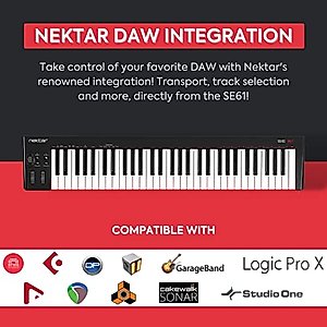 Nektar SE61 - USB MIDI Controller Keyboard with Nektar DAW Integration, Black