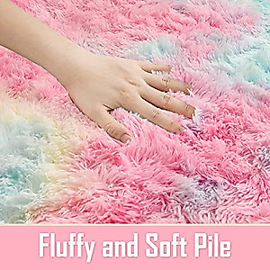 A Nice Night Shaggy Fluffy Faux Fur Area Rug,Tie Dye Style,Soft, Luxurious Shag Carpet Rugs for Nursery Rug, Bedroom, Living Room, Luxury Bed Side Plush Carpets, Rectangle (Light-Pink, 4' x 6')