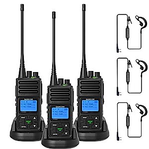 SAMCOM Two Way Radios Walkie Talkies Long Range 5 Watts 2 Way Radio with Earpieces Rechargeable Hand-held UHF Business Programmable Portable, Dual Channels/PTTs/Group Call, 3 Packs