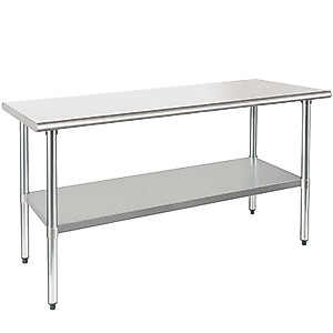HARDURA Stainless Steel Table 24X60 Inches with Undershelf and Galvanized Legs NSF Heavy Duty Commercial Prep Work Table for Restaurant Kitchen Home and Hotel