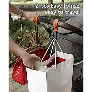 yueqian Stroller Hooks Bag Hooks for Hanging Diaper Bags Multipurpose Hooks for Grocery Shopping ​Bags Premium Vegan Leather Pram Straps Baby Stroller Hooks 2Pcs (Brown)