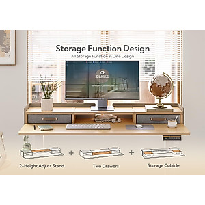 Claiks Standing Desk with Drawers, Adjustable Stand Up Electric Standing Desk Adjustable Height, Sit Stand Desk with Storage Shelf and Splice Board, 59 Inch, Natural