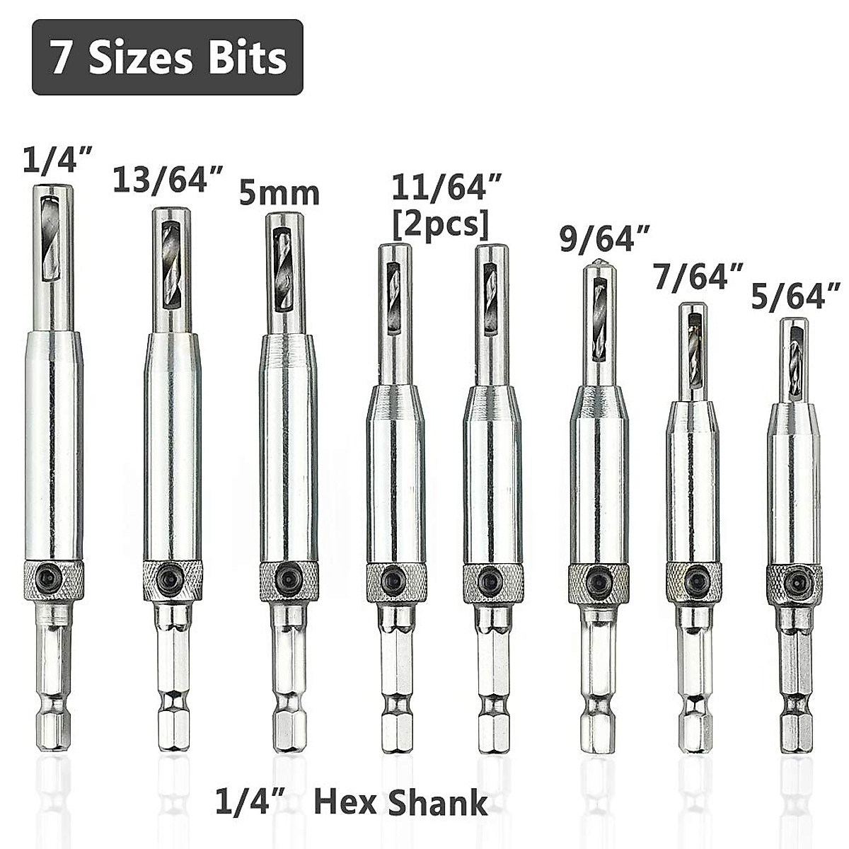 Yakamoz 17Pcs 1/4-Inch Hex Shank Self Centering Drill Bit Set Hinge Tapper Core Center Drill Bits for Door Window Cabinet Hole Opening Woodworking Tool, 5/64'' 7/64'' 9/64'' 11/64'' 13/64'' 5mm 1/4''