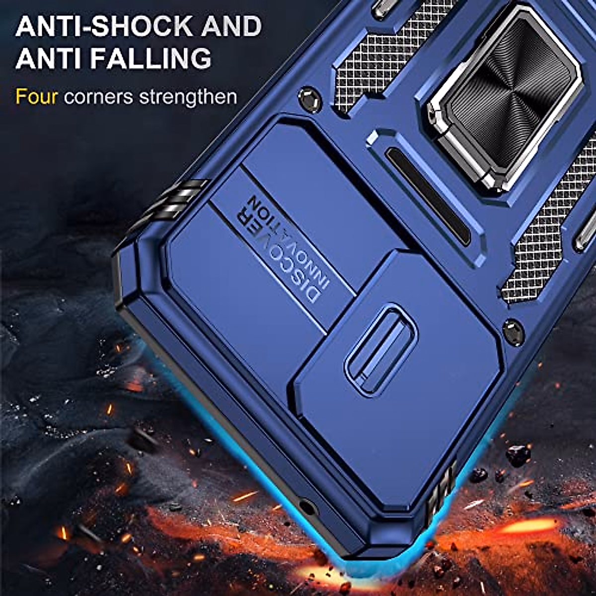 Zingcon Samsung Galaxy A34 5G Phone Case,Military-Grade Protective Cases,Delicate Camera Slide Cover with Magnetic Ring Kickstand-Blue