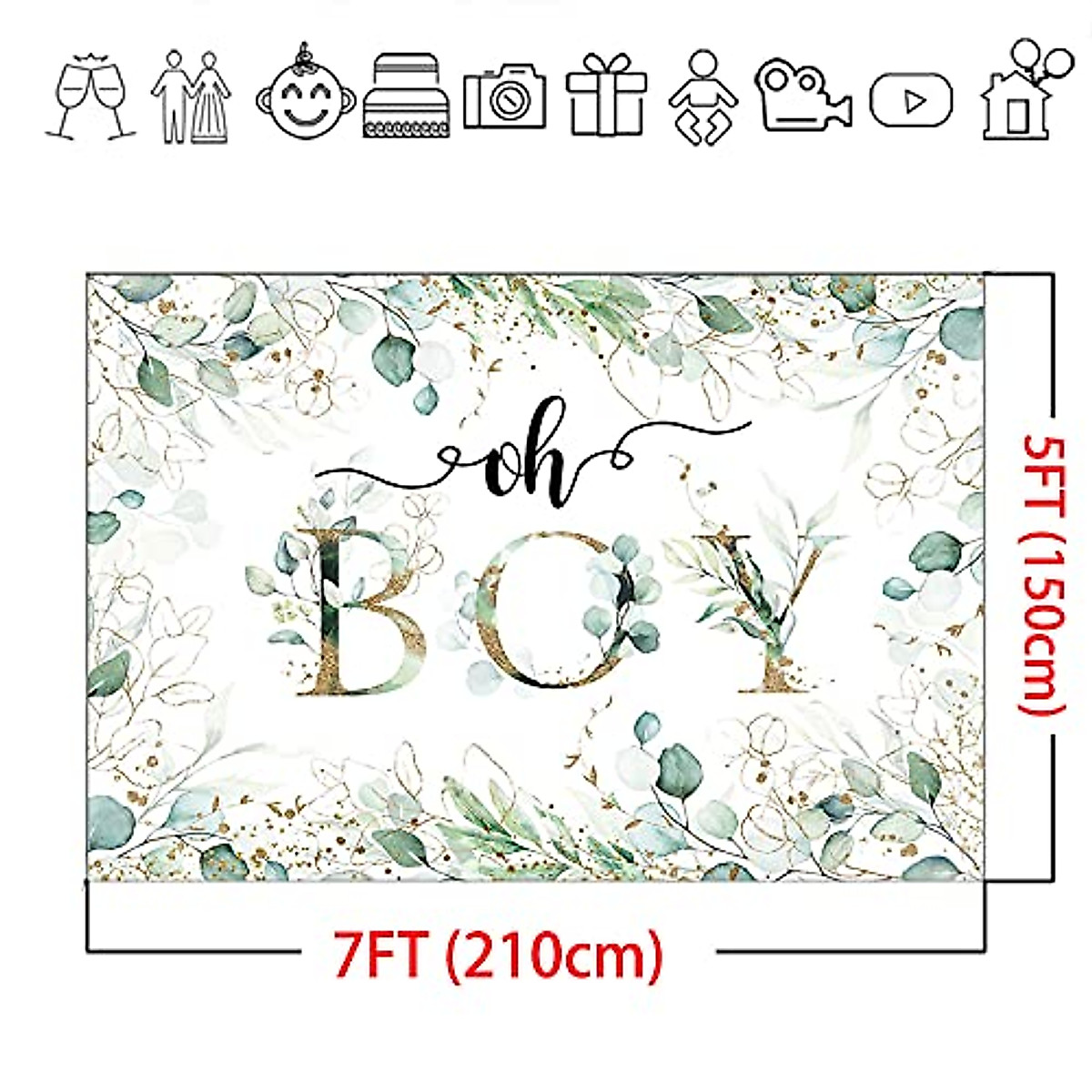 Mocsicka Greenery Boy Baby Shower Backdrop Oh Boy Baby in Bloom Eucalyptus Leaves Baby Shower Party Decorations Botanical Photography Background (7x5ft)