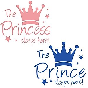 Maydahui 2PCS Wall Sticker The Prince/Princess Sleep Here 12.6 Inch Little Crown Star Art Quotes Wall Decal Decor for Living Room Bedroom