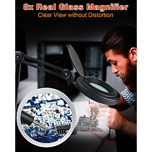 10X Magnifying Glass with Light, Adjustable Swing Arm 2200 Lumens LED Magnifying Desk Lamp with 3 Color Modes Stepless Dimming, Hands Free LED Lighted Magnifier for Close Work, Crafts Repair Painting