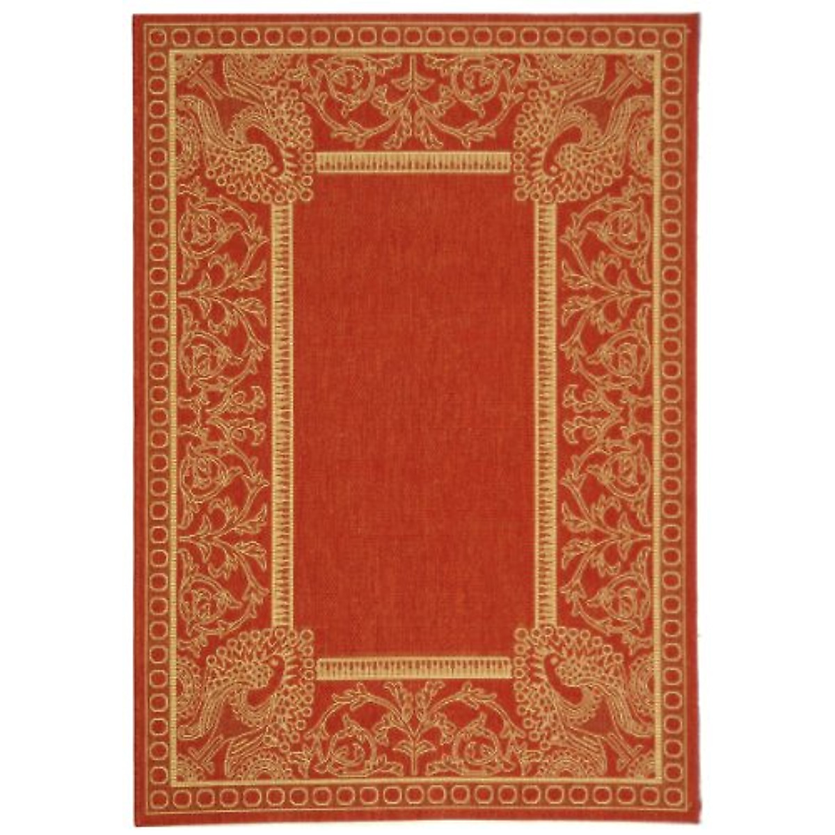 SAFAVIEH Courtyard Collection 4' x 5'7" Red / Natural CY2965 Indoor/ Outdoor--Waterproof Easy--Cleaning Patio Backyard Mudroom Accent--Rug
