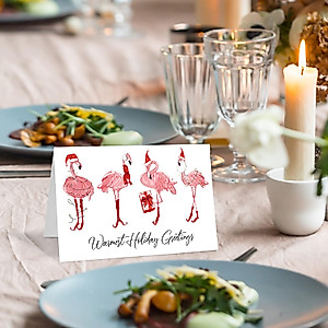 Poen 50 Sets Christmas Flamingo Thank You Cards with Envelopes and Stickers Merry Christmas Greeting Cards 4 x 6 Inches Funny Christmas Cards for Friend Family Coworkers Clients Holiday Wishes