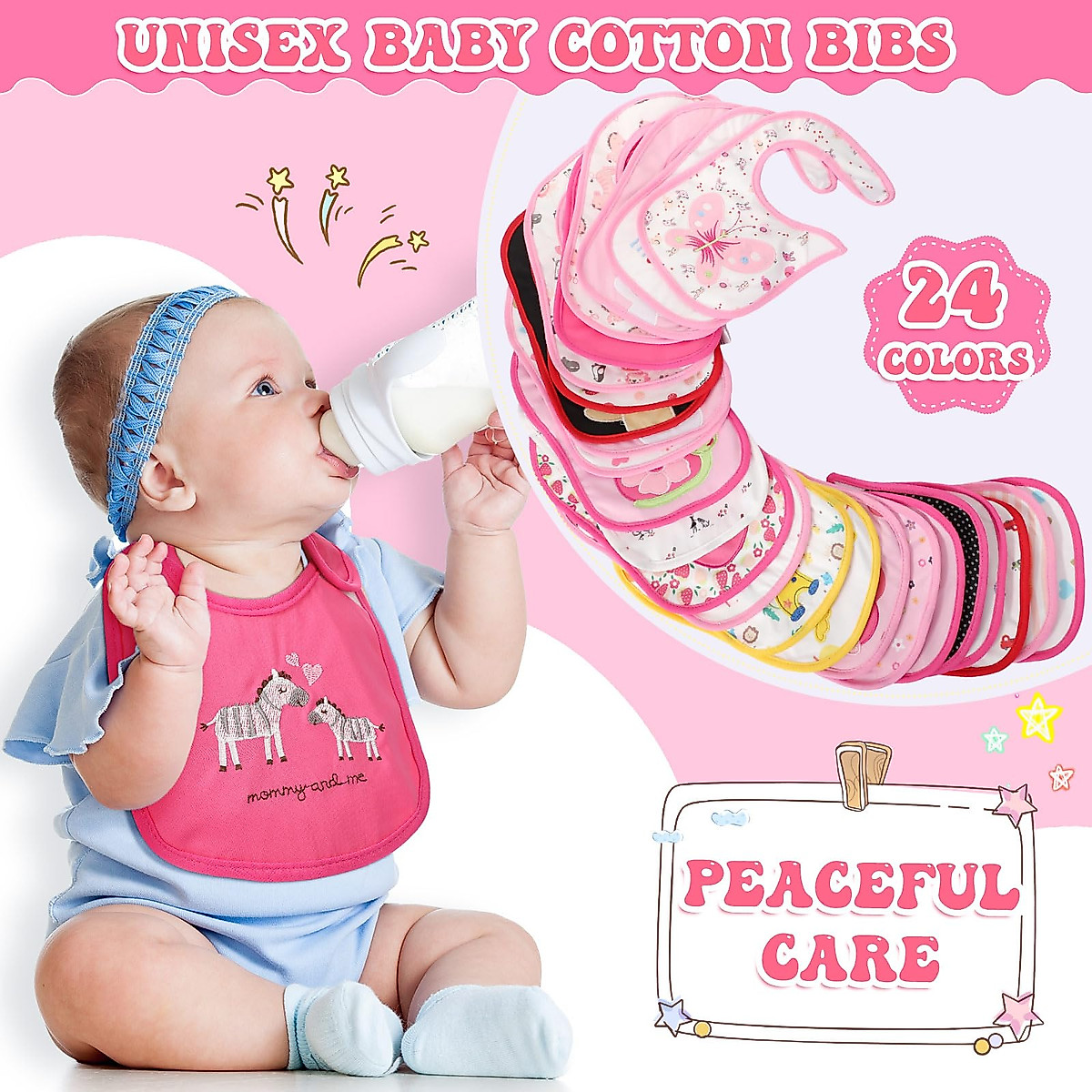 HooLing 24 Pcs Toddler Bibs Waterproof Baby Bibs Cotton Soft Drool Bibs Feeding Kindergarten Welfare Home Newborn Party(Girl)