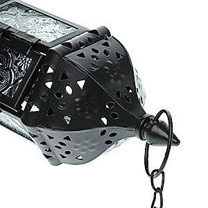 4X Iron Chain Hanging Glass Candlestick Candle Holder Lantern Lamp- Black