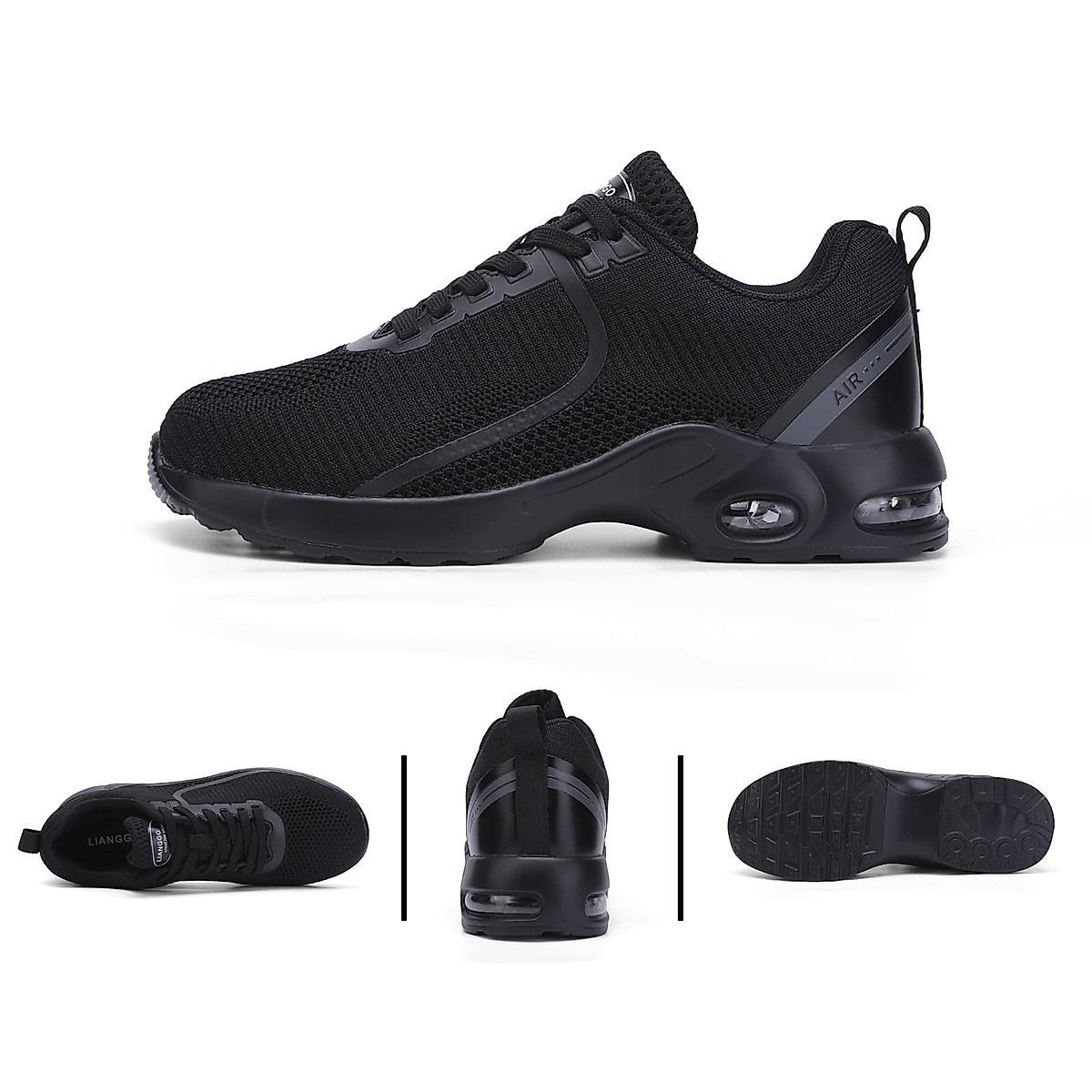 LIANGGO Steel Toe Shoes for Women Safety Work Sneakers Lightweight Comfortable Slip Resistant Shoes Black 38.5