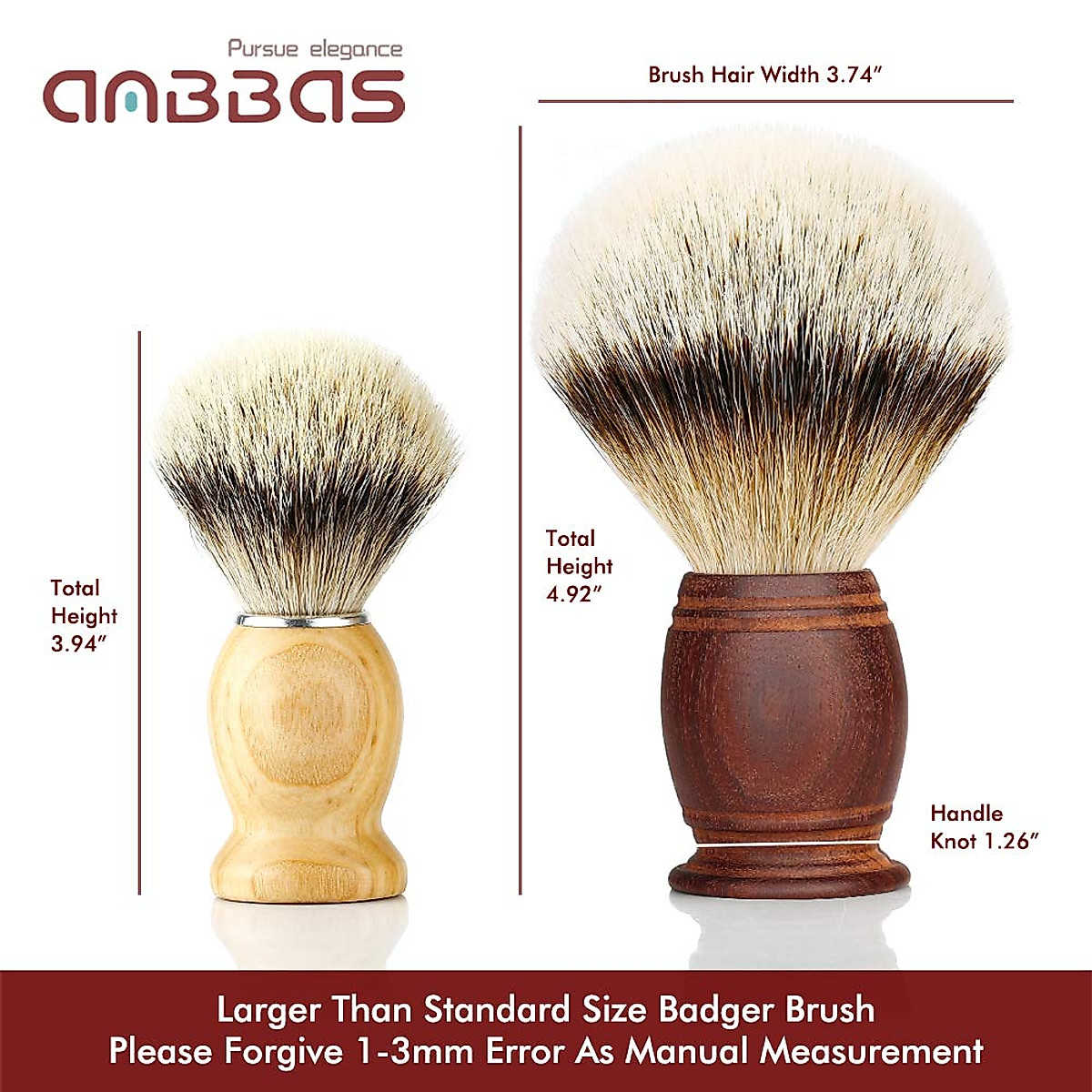 Anbbas 4.9inches Giant Shaving Brush Silvertip Badger Hair Quality Rosewood Handle, Perfect with Shaving Soap Cream, DE Straight Razor for Mens Close Shave