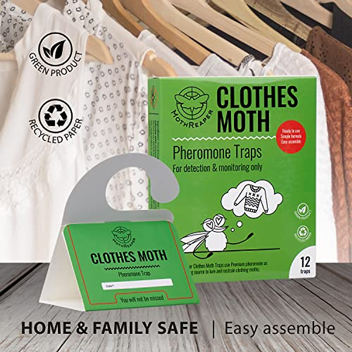 Clothing Moth Trap 12 Pack with Pheromones Prime, Clothes Moth Trap with Lure for Closets, Carpet, Moth Treatment and Prevention