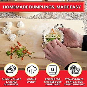 Dumpling Maker, Soup Dumpling Kit w/Dumpling Mold! Kitchen Gadget, Bamboo Steamer Basket, Dumpling Cutter, Agar, Roller, Recipes. Unique Gifts. Make Your Own Dumplings, Dim Sum, Chinese Steamer