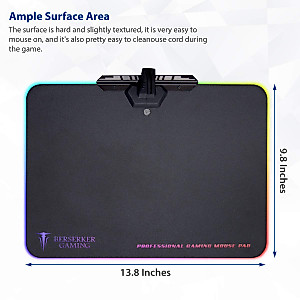 Large RGB LED Gaming Mouse Pad Hard Micro Texture Surface -7 Light Up Modes - Mouse Bungee Cable Manager Holder Attachment - PC; Mac; Linux