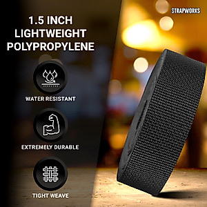 Strapworks Lightweight Polypropylene Webbing - Poly Strapping for Outdoor DIY Gear Repair, Pet Collars, Crafts – 1.5 Inch x 25 Yards - White