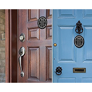 Signs Authority No Soliciting Signs for Home | 6"x 4.75" Dibond Aluminum | Sturdy and Durable Metal | Easy Installation | Laser Cut Oval Sign for Front Door of House | Private Property Signage (Black)