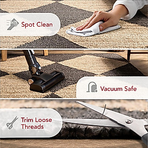 nuLOOM Pandora Diamond Jute Area Rug - 3x5 Jute Accent Rug Global Inspired Black/Ivory Rugs for Dining Room Rug Neutral Rug Living Room Rug Entryway Kitchen