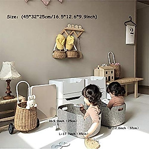 Foldable Storage Basket Bin Drawers Nature Felt Fabric with Handles for Home Office Bedroom Clothes DVD Books Cloest Organizer Strong&Large Size (Gray)