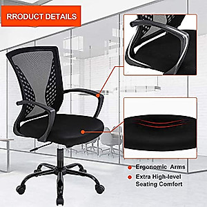 TYNB Home Office Chair Ergonomic Desk Chair Mesh Computer Chair Black Conference Room Chairs with Lumbar SupportCute Desk Chair for Home Meeting Room Office Room, MC-GF411-Black, 19.3x17.7x41.1 in