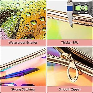 WestonBasics Holographic Iridescent Makeup Pouch | Portable Waterproof Cosmetic Bag Set for Women, Ladies & Bridesmaids | Clear Pouch for Travel, Toiletry | Large Clear Makeup Bags with Zipper