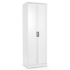 Giantex 70" Tall Wooden Storage Cabinet with 2 Doors and 5 Adjustable Shelves, Freestanding Collection Food Kitchen Pantry Cabinet Cupboard for Kitchen Laundry Garage (White)
