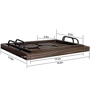 Juleduo Rustic Wooden Serving Trays with Handle-Set of 2-Decorative Nesting Food Board Platters 4 Coasters，for Breakfast Kitchen Ottoman Coffee Table