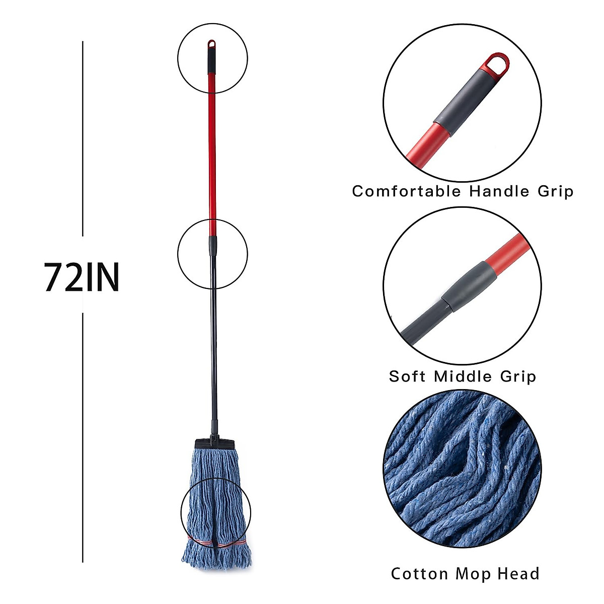 Matthew Commercial&Residential Mop Heavy Duty Industrial Mops with Screw-on Handle(Fit Standard American Screw) Looped-End String Wet Cotton Mops for Home,Office,Workshop - 2 Set&2 Mop Replacements
