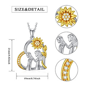 Sisters Birthday Gifts from Sister Sterling Silver Sunflower Heart Necklace Always My Sister Forever My Friend Female Friendship Jewelry