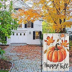 Happy Fall Garden Flag 12×18 Inch Double Sided Vertical Thanksgiving Yard Autumn Pumpkin Outdoor Decor DF076