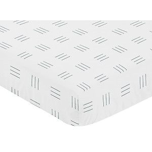 Sweet Jojo Designs White and Blue Boho Mudcloth Boy or Girl Fitted Crib Sheet Baby or Toddler Bed Nursery - Slate Bohemian Woodland Tribal Southwest Mud Cloth Hatch Gender Neutral Triple Line